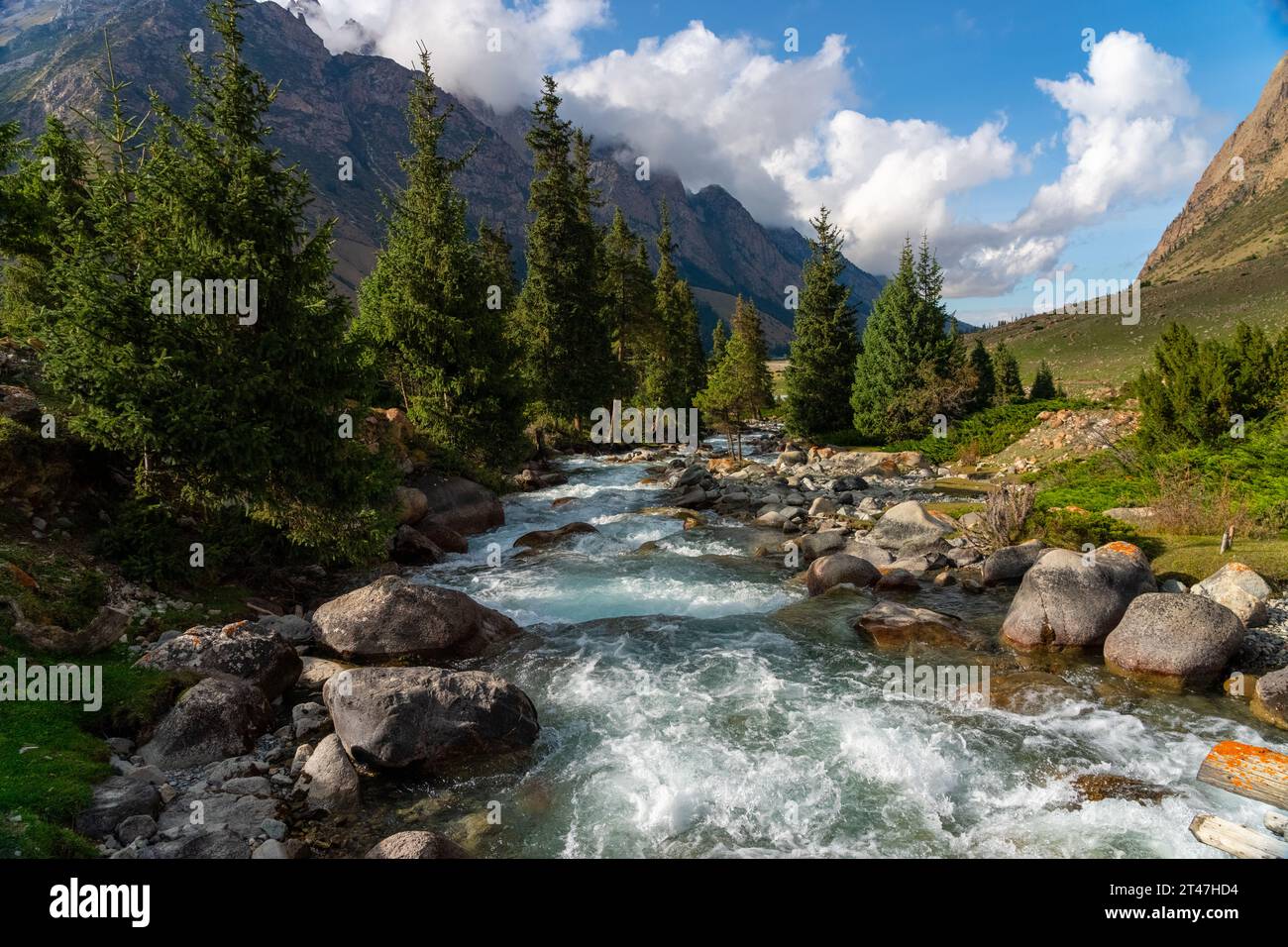river flows in a valley in Kyrgyzstan Stock Photo - Alamy