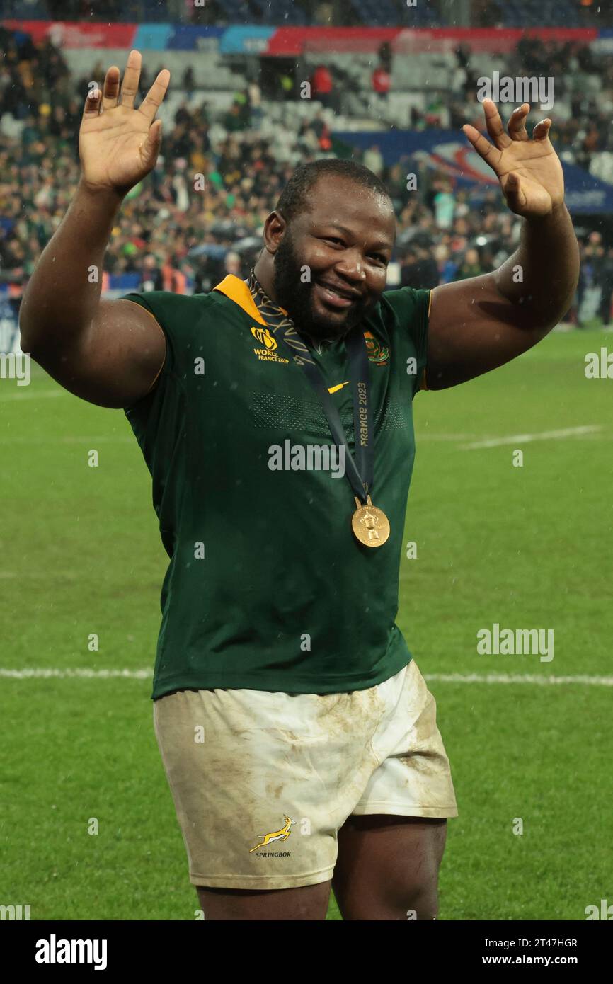 Saint Denis, France. 28th Oct, 2023. Ox Nche of South Africa celebrates ...