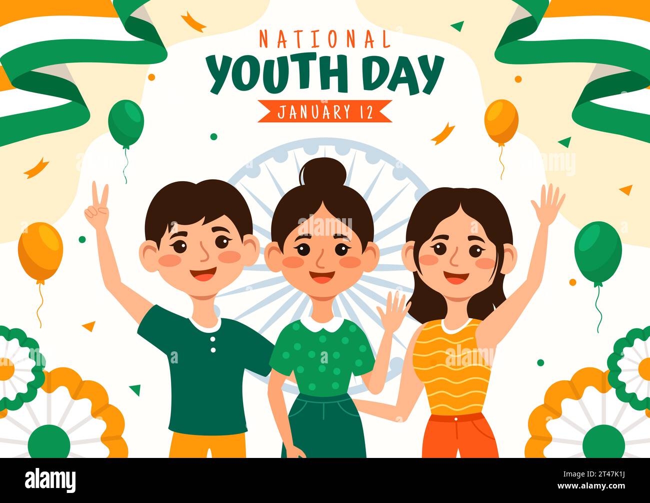 Happy International Youth Day of India Vector Illustration with Indian ...