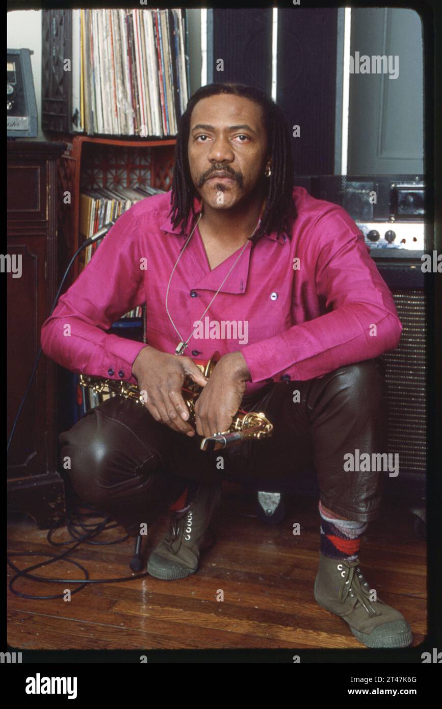 Posed posed portrait of OLIVER LAKE, jazz musician, saxophonist ...