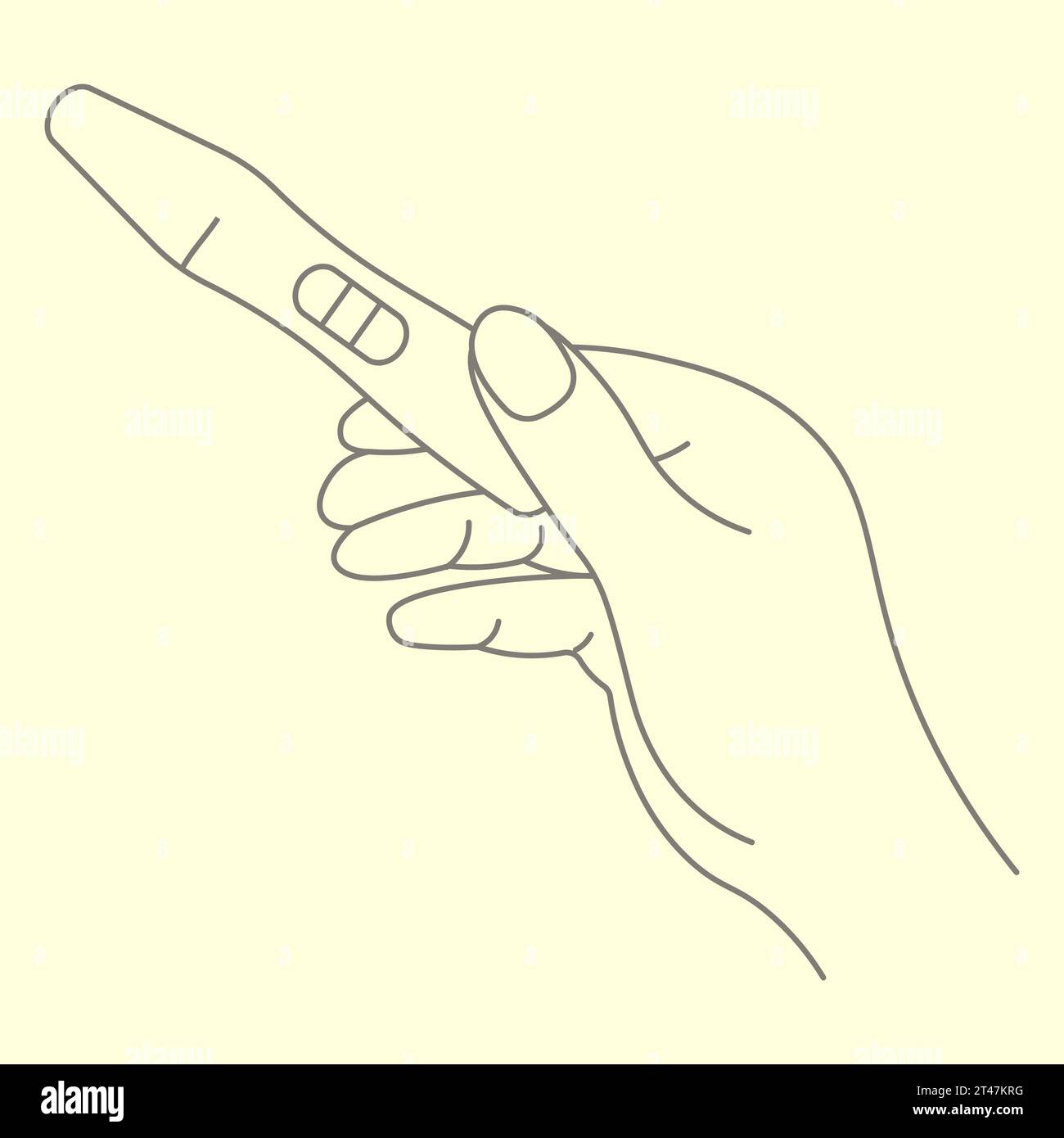 Hand Holding Positive Pregnancy Test Linear Illustration Vector Stock