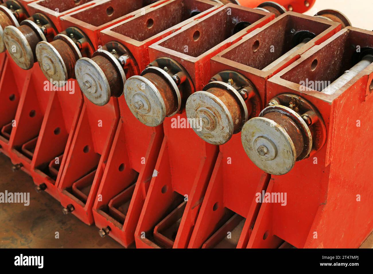 transmission device in the production line in a factory, closeup of ...