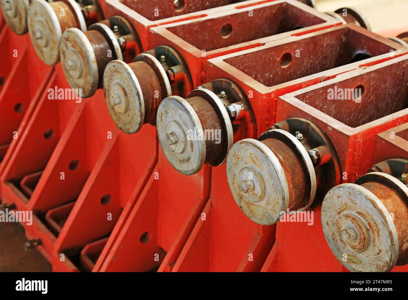 transmission device in the production line in a factory, closeup of ...