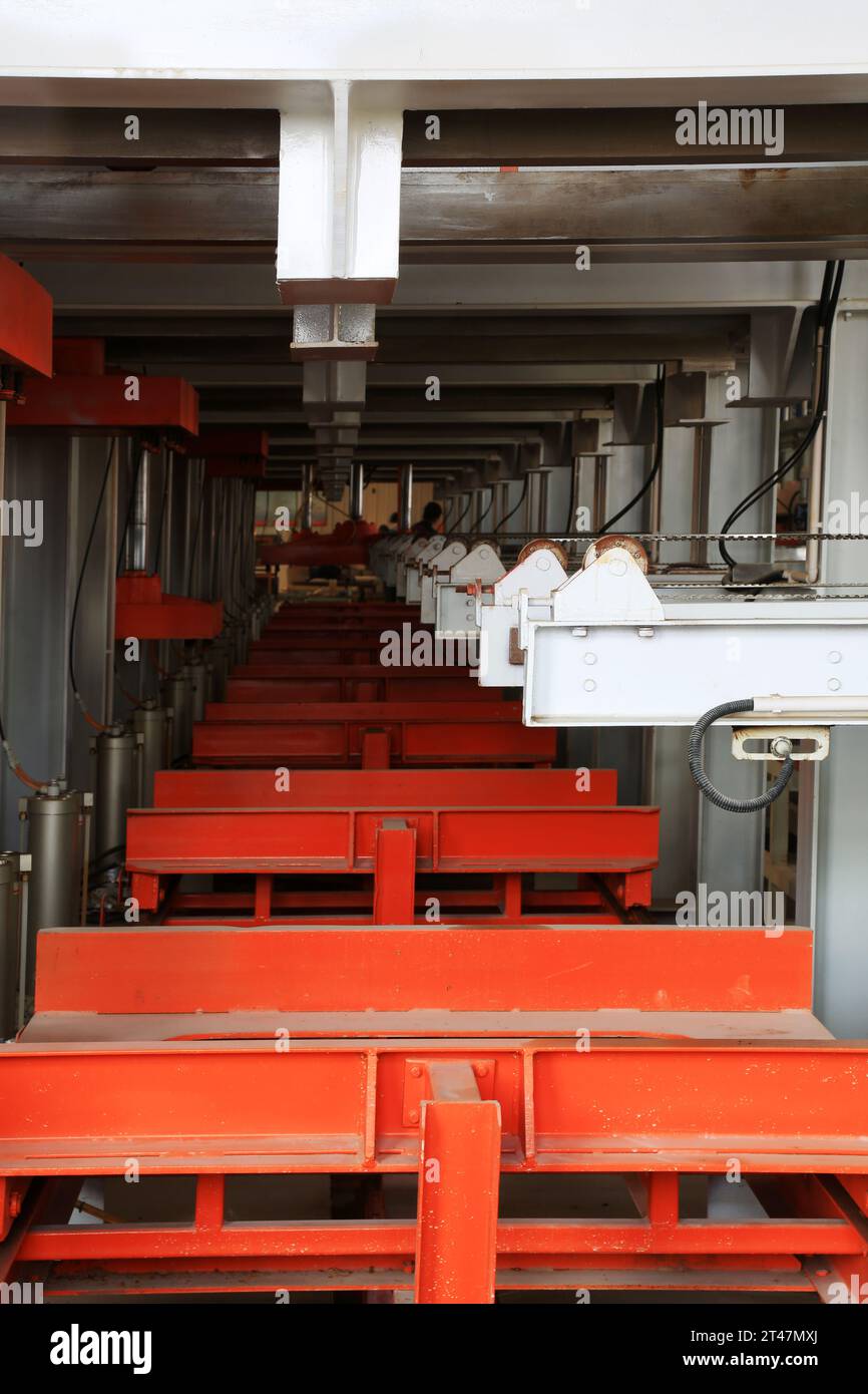 transmission device in the production line in a factory, closeup of ...