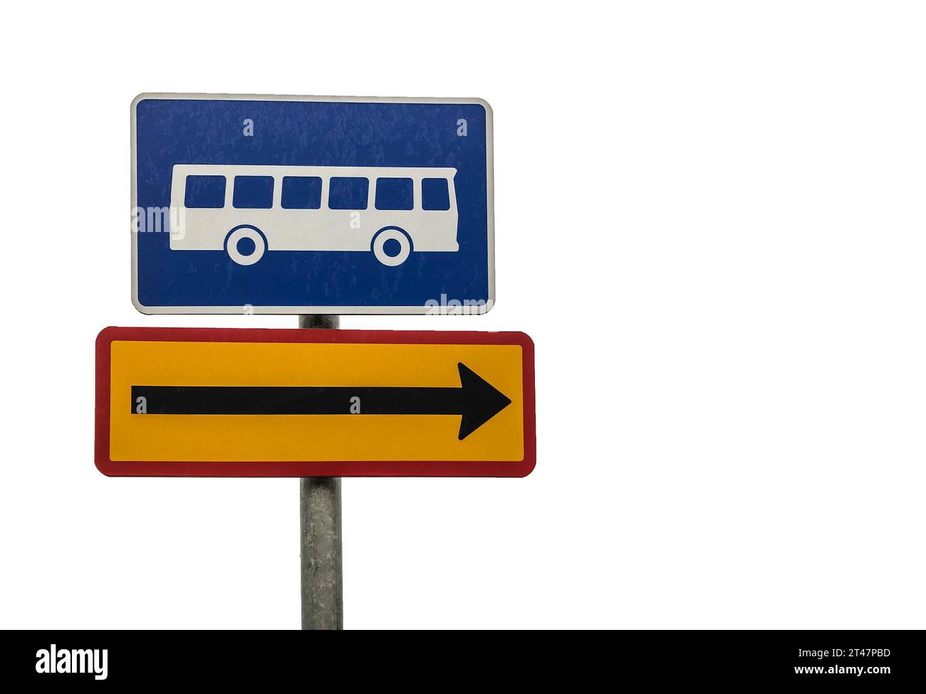 bus stop direction sign isolated on white with copy space Stock Photo ...