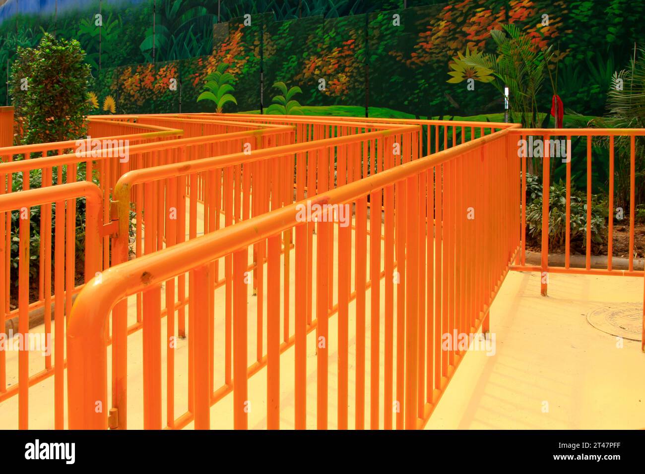yellow metal railings in a playground, closeup of photo Stock Photo - Alamy