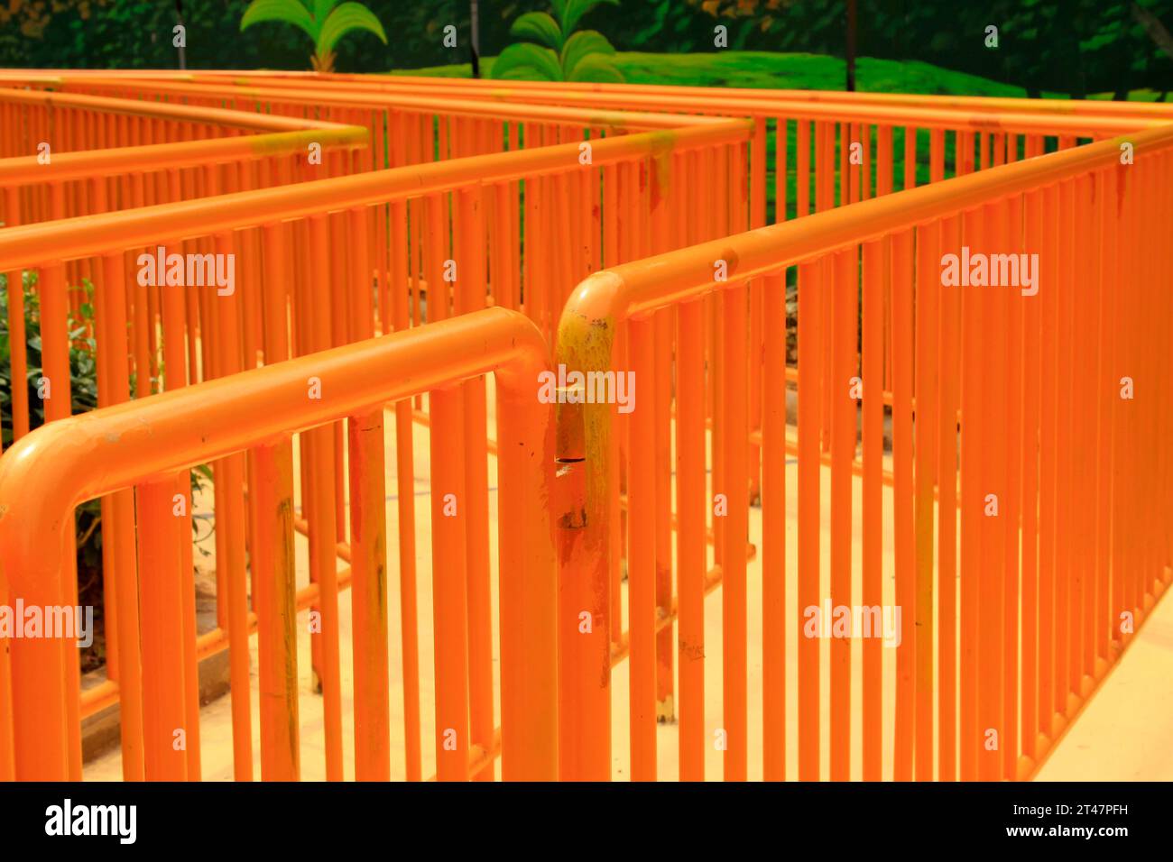 yellow metal railings in a playground, closeup of photo Stock Photo - Alamy