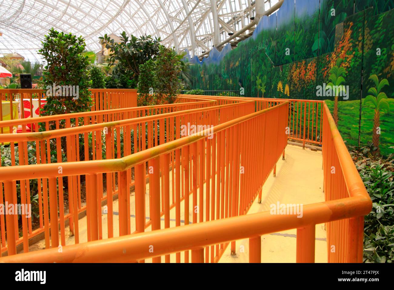 yellow metal railings in a playground, closeup of photo Stock Photo - Alamy