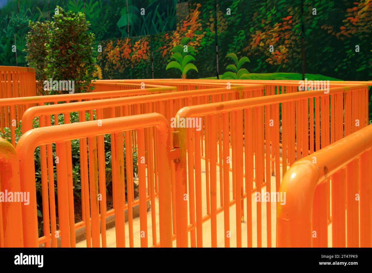 yellow metal railings in a playground, closeup of photo Stock Photo - Alamy