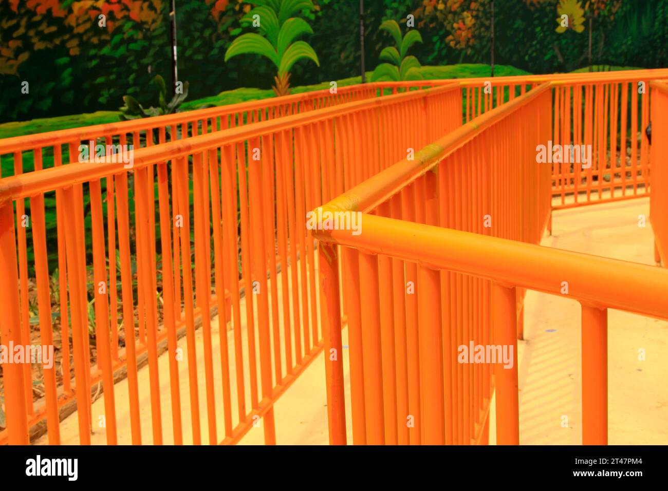 yellow metal railings in a playground, closeup of photo Stock Photo - Alamy
