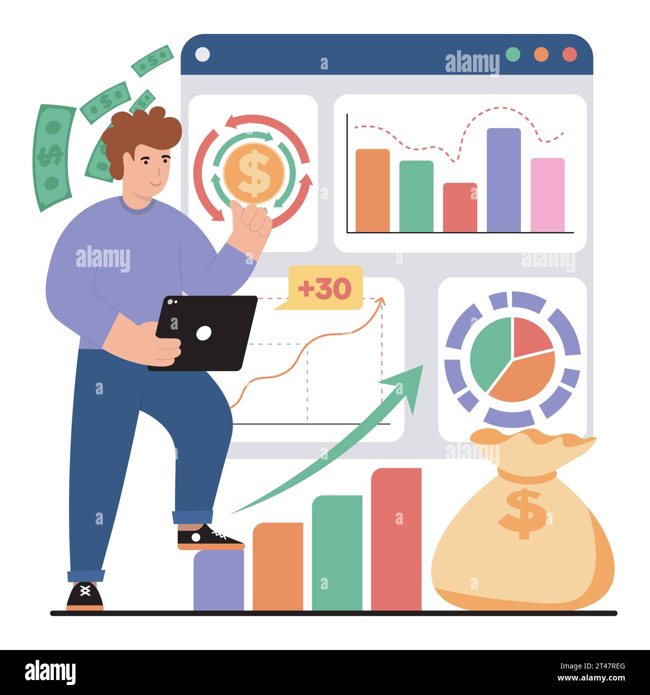 vector illustration of business owner controls business growth Stock ...