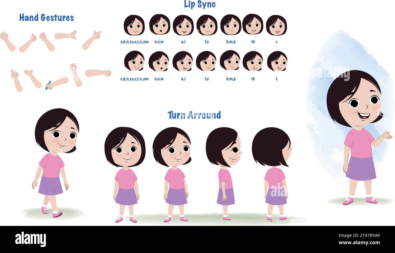 A girl character model sheet for animation. Kids character model sheet ...