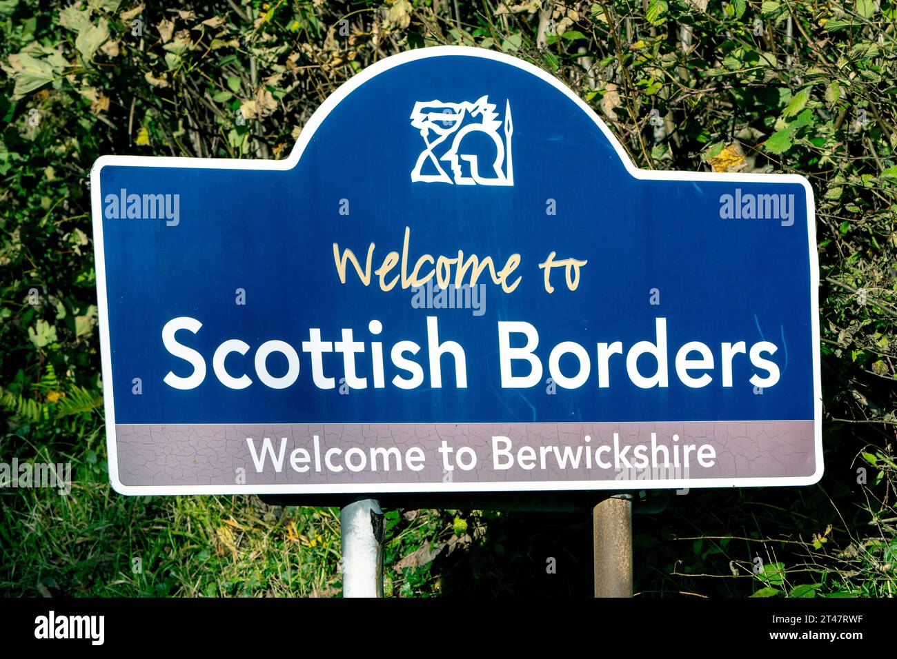 Welcome sign to Scottish Borders sign Stock Photo - Alamy