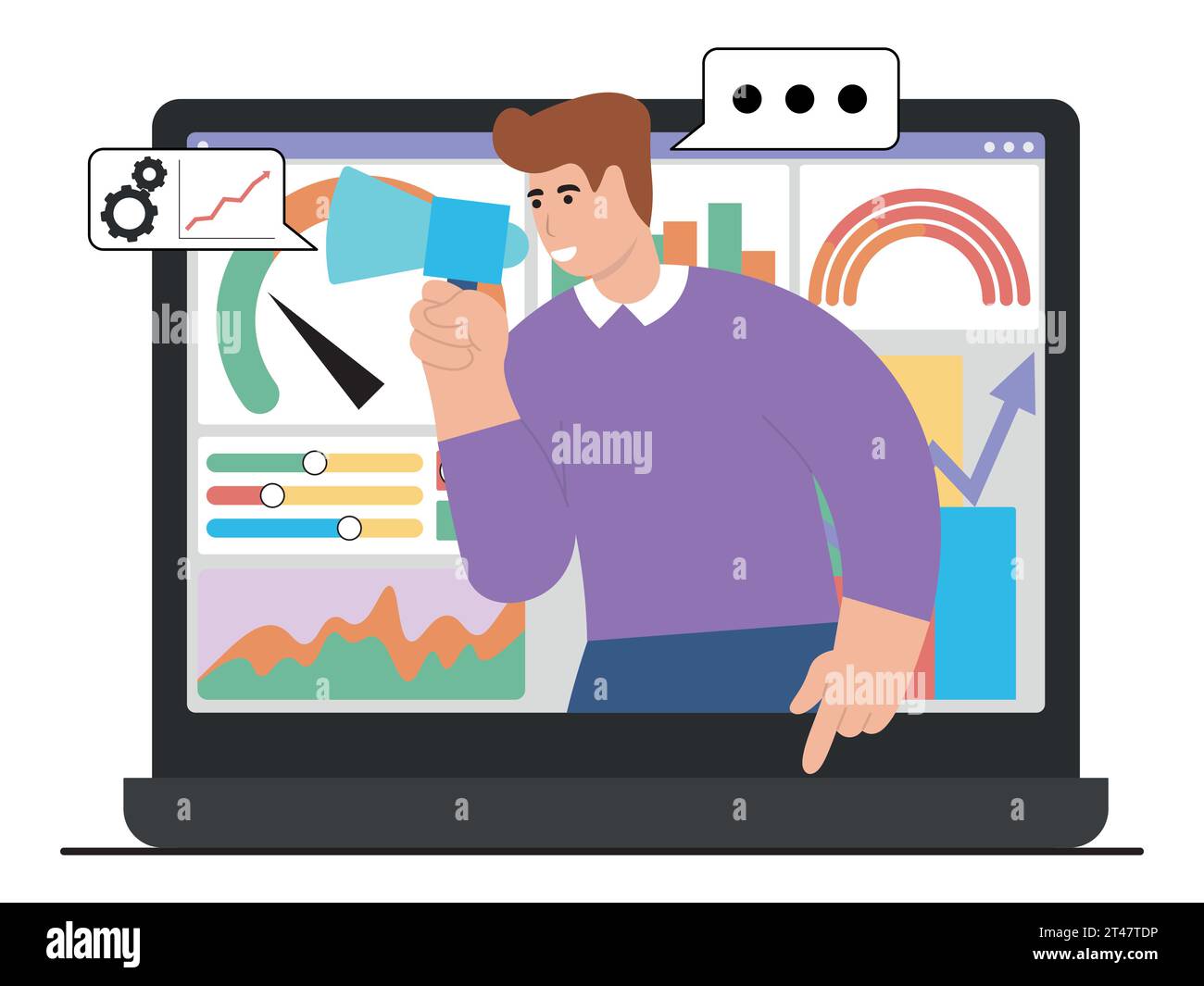 vector illustration with a man who doing digital business ideas Stock ...