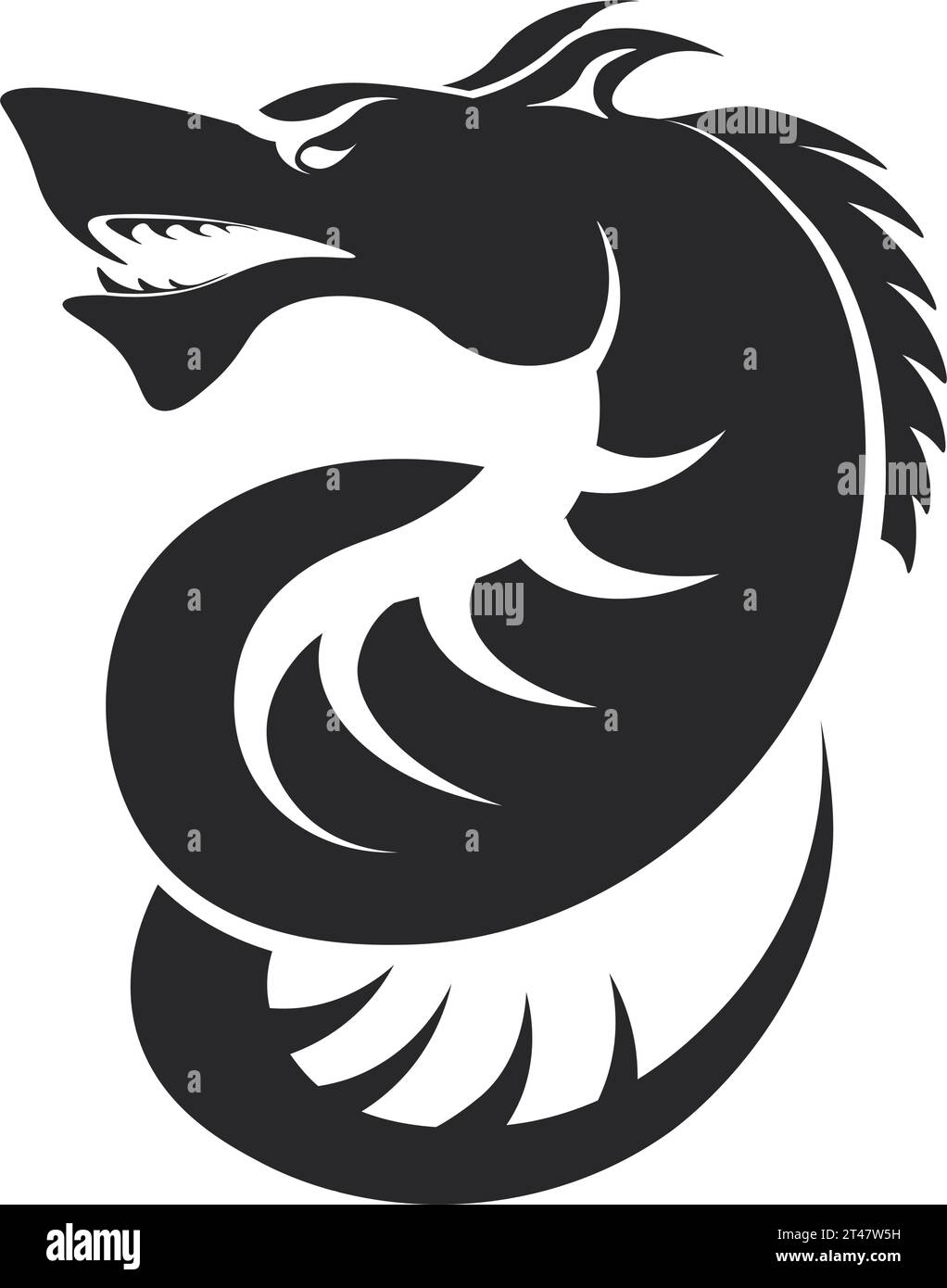 Roaring dragon silhouette, mythological creature Stock Vector Image ...