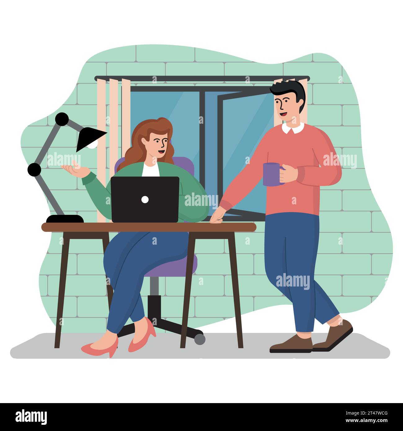 vector illustration of colleagues communicate during the work process ...