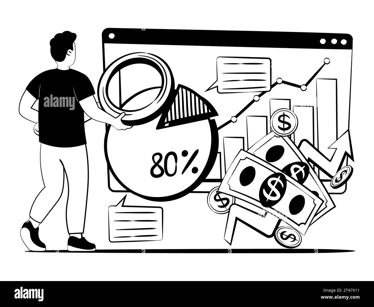 hand drawn vector image of manager studies infographic on profitability ...