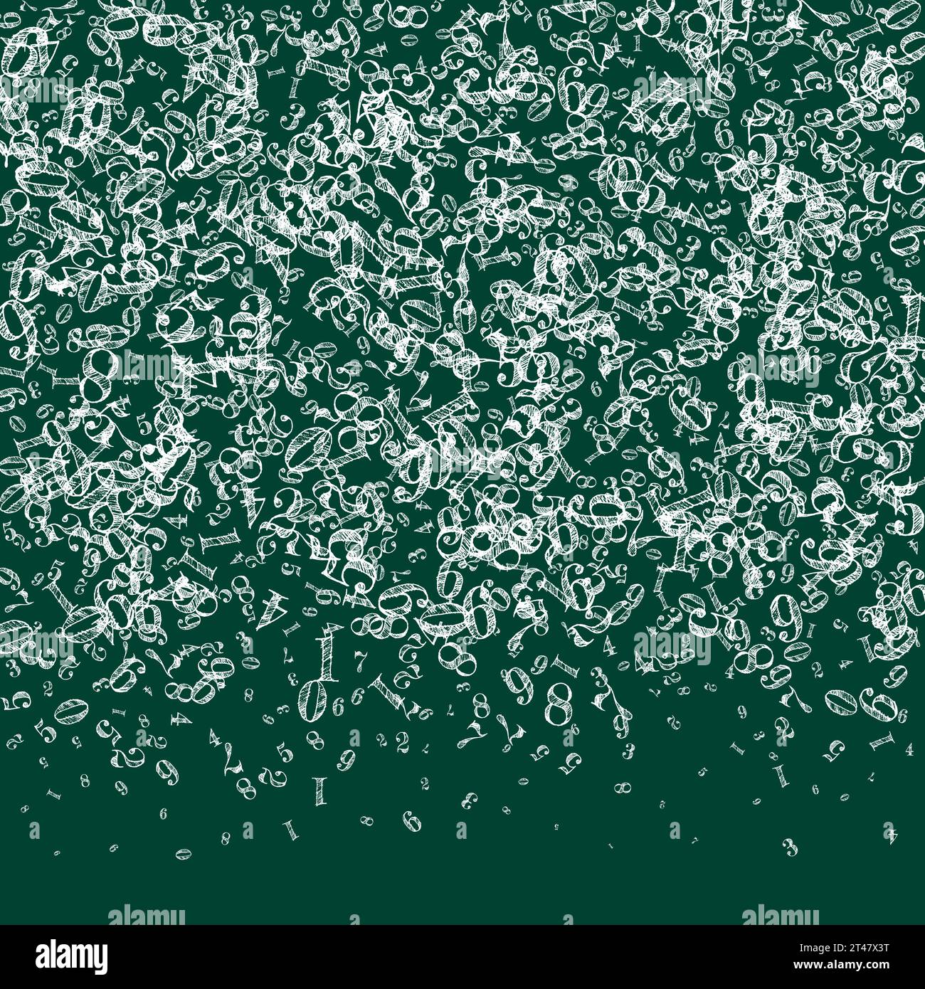 School math notebook cover. White chalk numbers floating in the air ...