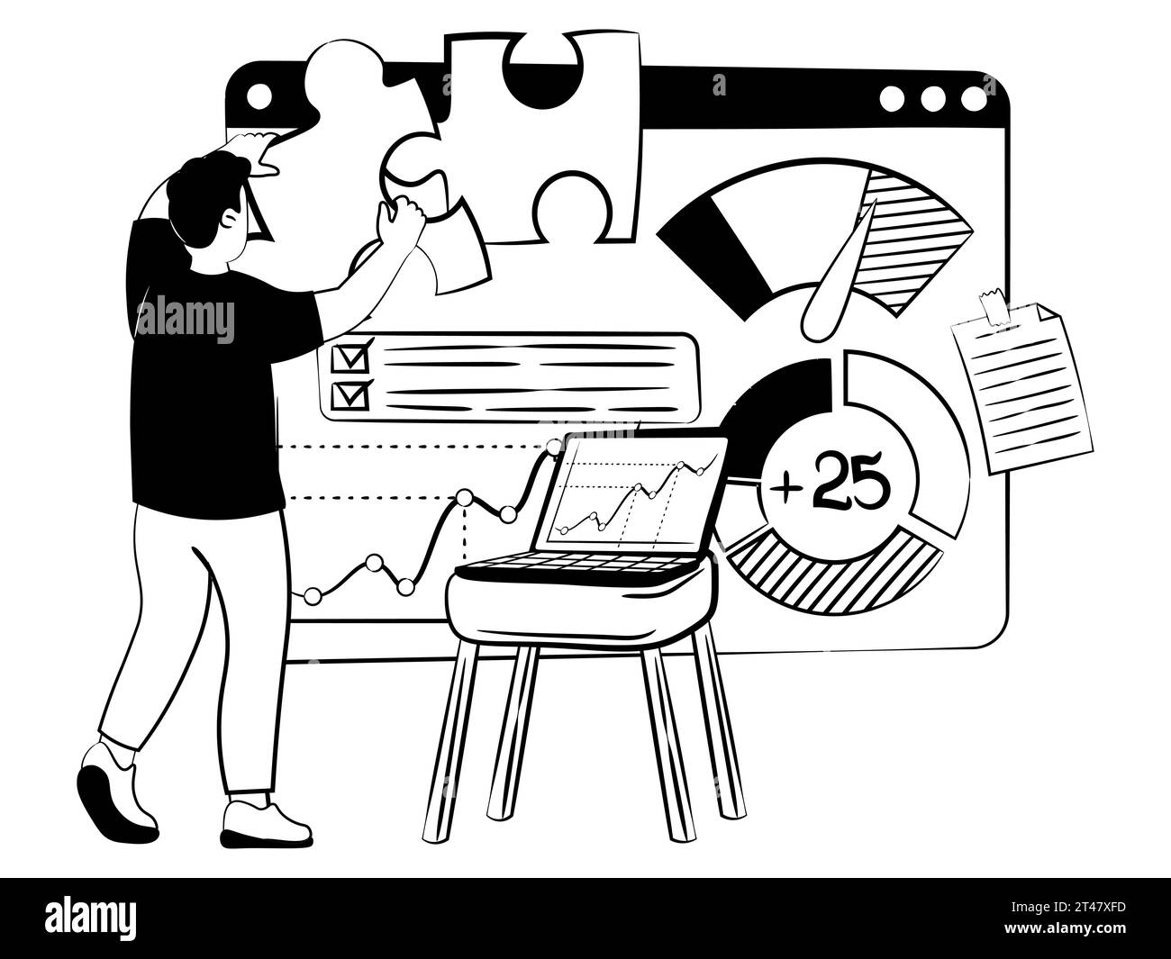 hand drawn vector image of manager who man builds profit strategy Stock ...