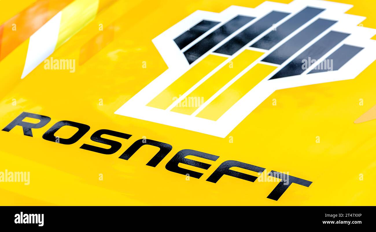 Samara, Russia - May 27, 2023: Rosneft Oil Company logo on the hood of ...