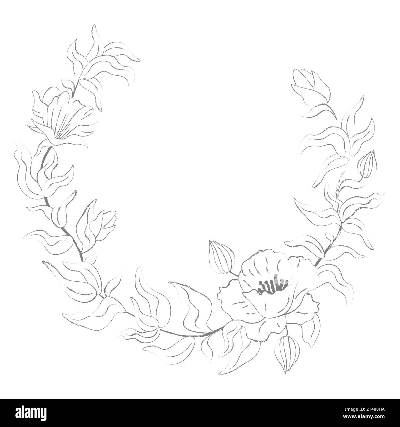 linear banner of leaves and flowers semicircular vector Stock Vector ...
