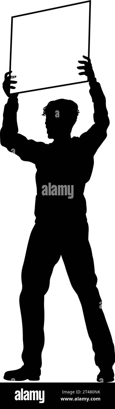 Protest Rally March Picket Sign Silhouette Person Stock Vector Image ...