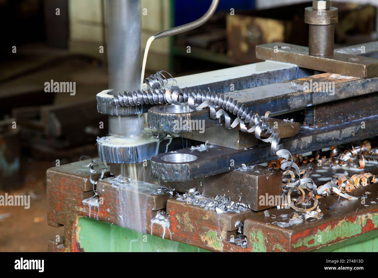 lathe and scrap iron, closeup of photo Stock Photo - Alamy
