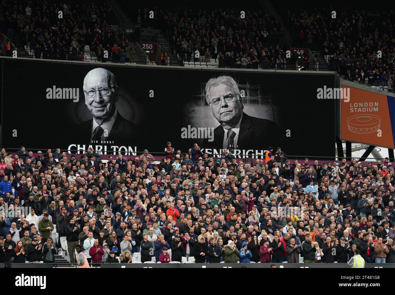 A tribute to Sir Bobby Charlton and Bill Kenwright during the Premier ...