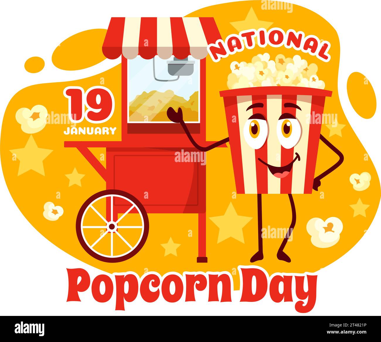 National Popcorn Day Vector Illustration on January 19th with a Big Box ...