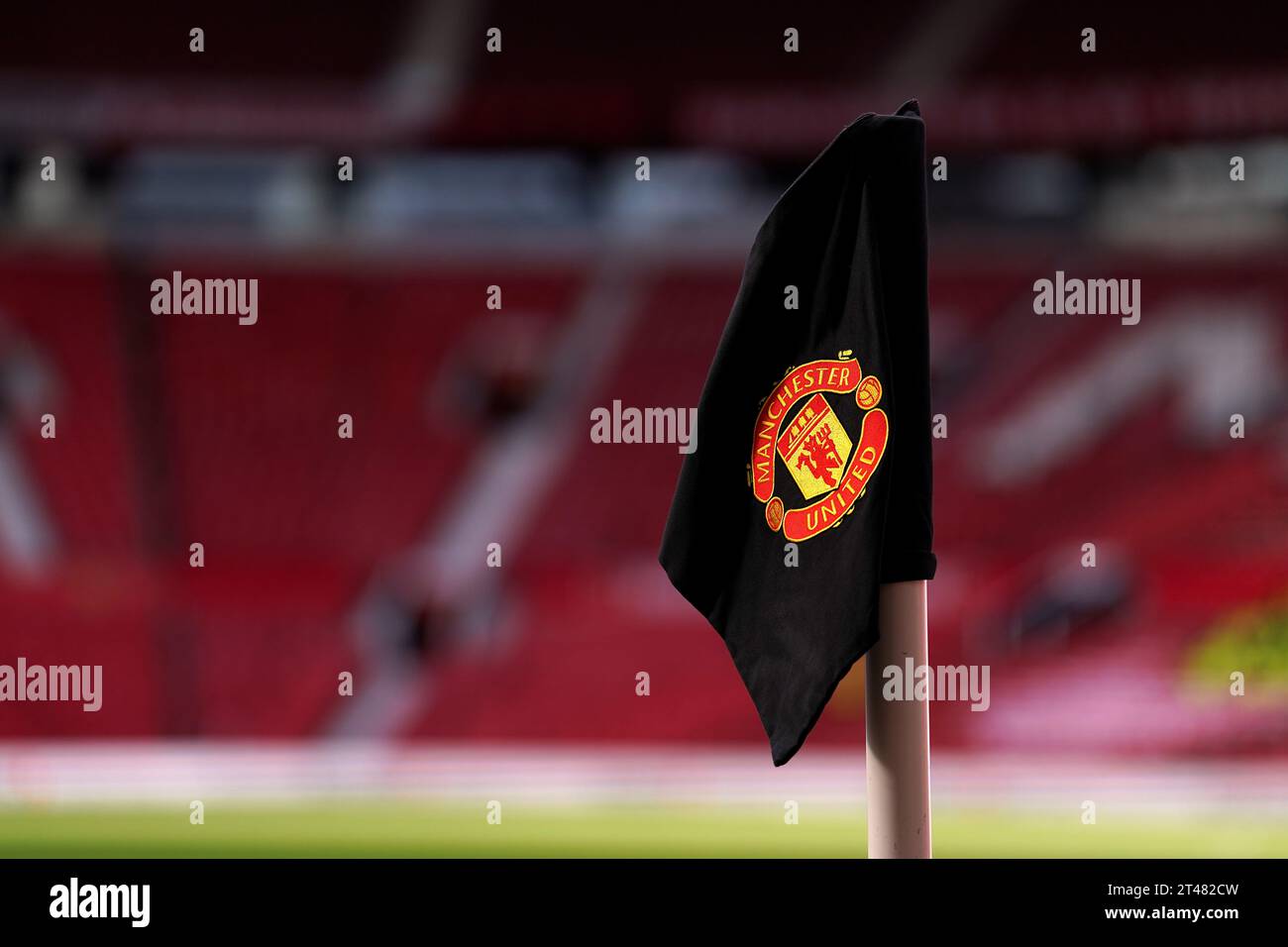 A black Manchester United corner flag during the Premier League match ...