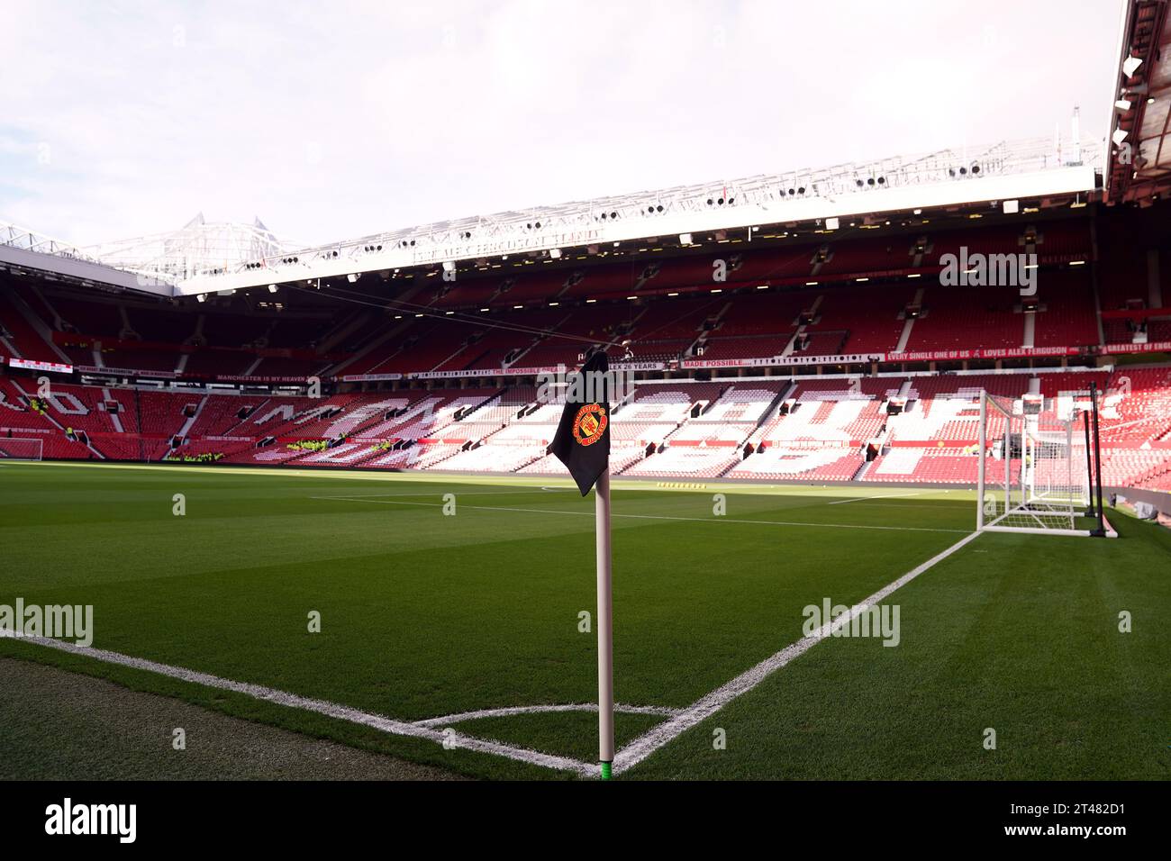 A black Manchester United corner flag during the Premier League match ...