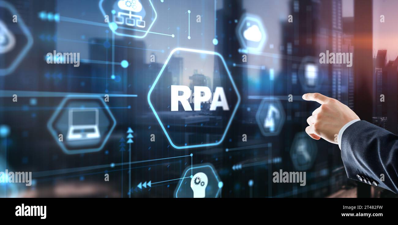 RPA Robotic Process Automation system. Artificial intelligence concept ...