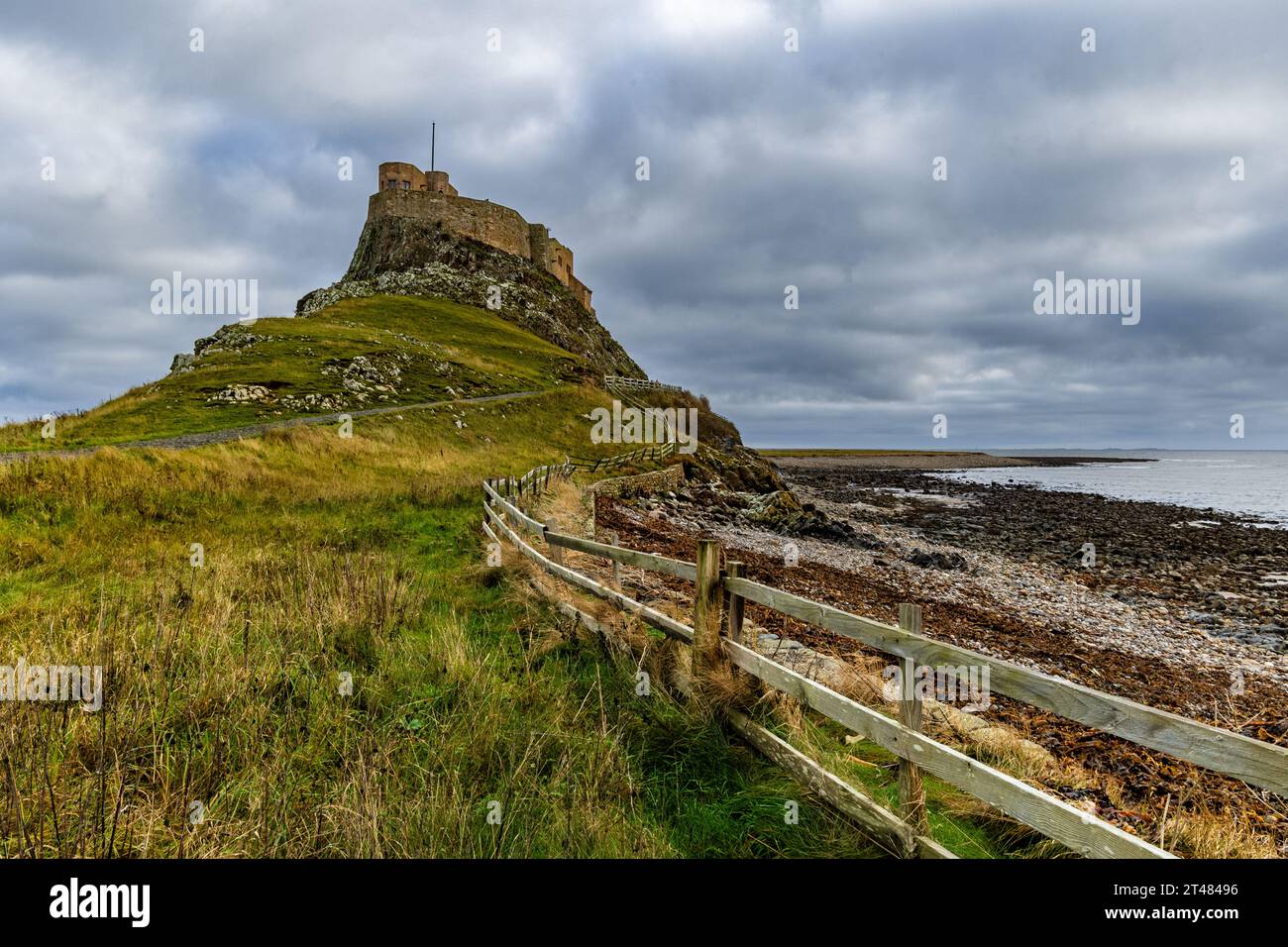 Holy Isle, United Kingdom. 28 October, 2023 Pictured: A wooden fence ...