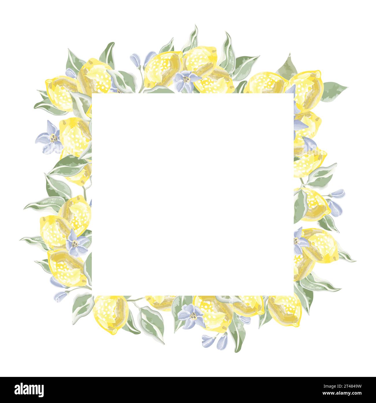 square frame background with decoration of lemon branches with lemons ...