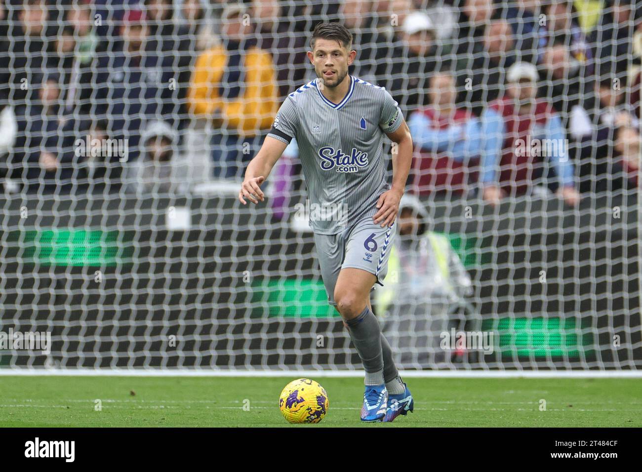 James Tarkowski #6 of Everton with the ball during the Premier League ...