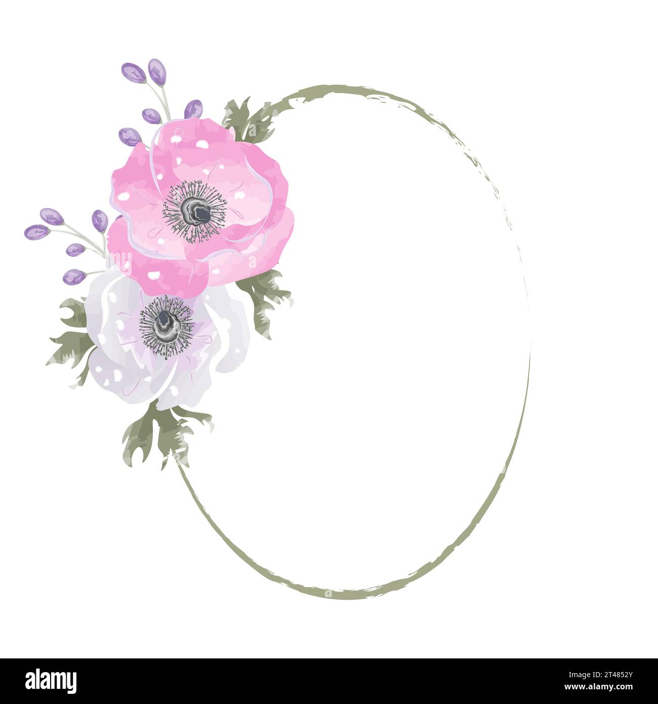 green oval frame with purple flowers watercolor transparent background ...