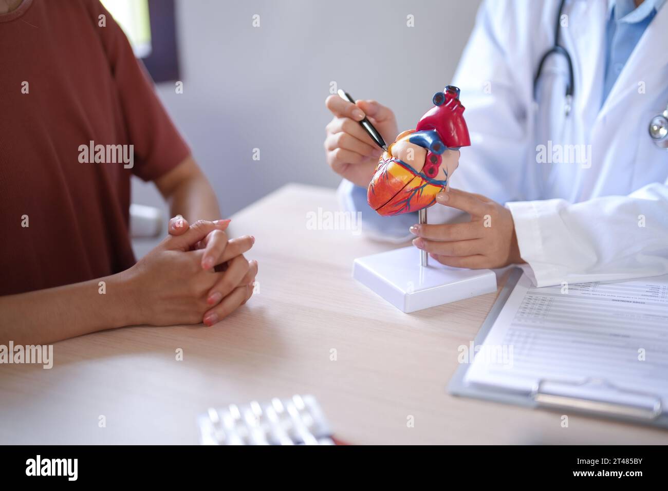 Asian cardiologist doctor women explaining about anatomical of human ...