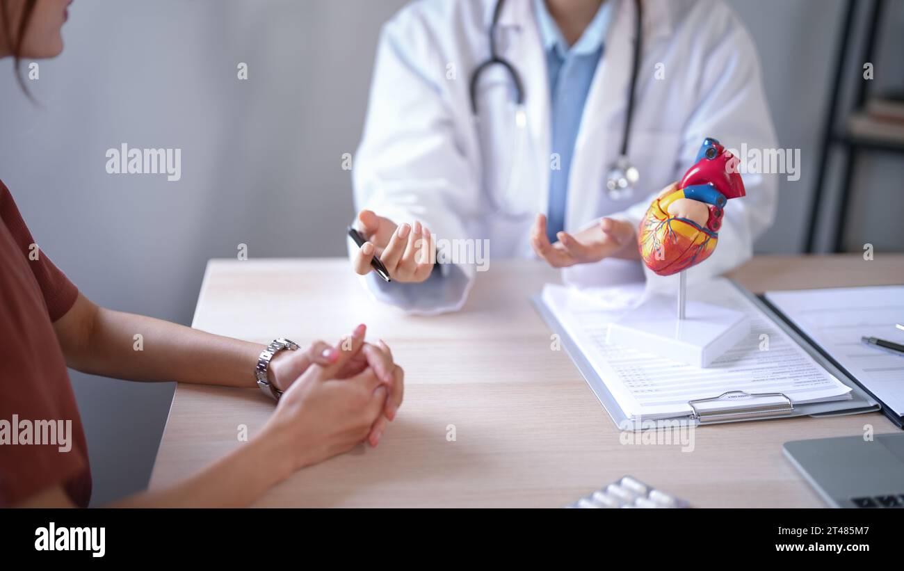 Asian cardiologist doctor women explaining about anatomical of human ...