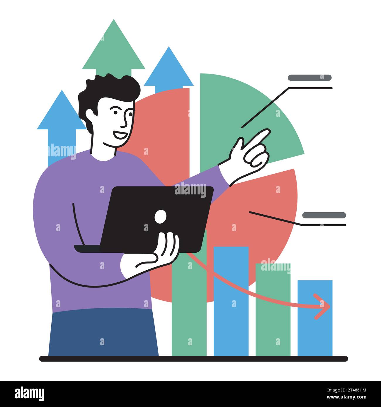 vector illustration of manager who works with digital business ...