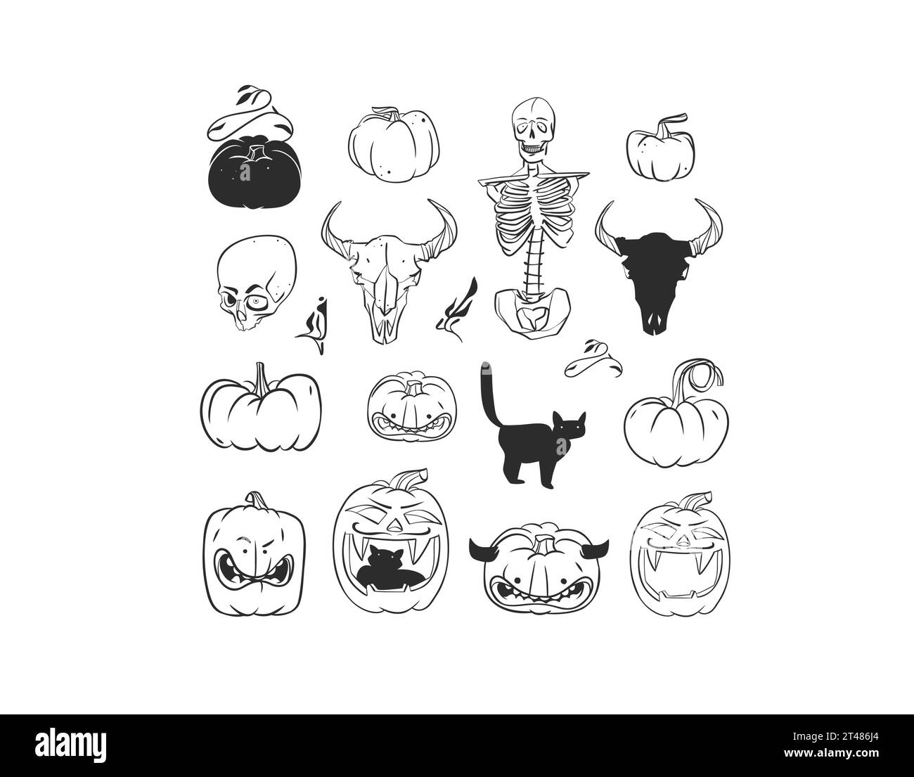 Hand drawn vector abstract graphic line art and silhouette Halloween ...