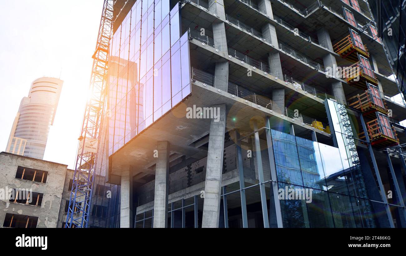 View of a skyscraper under construction. Modern architecture background ...