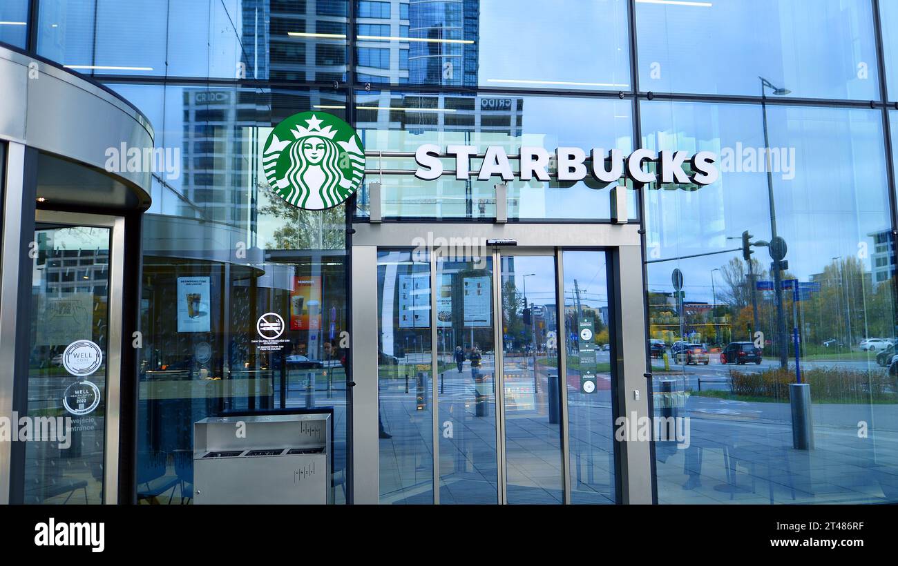 Warsaw, Poland. 28 October 2023. Sign Starbucks. Company signboard ...