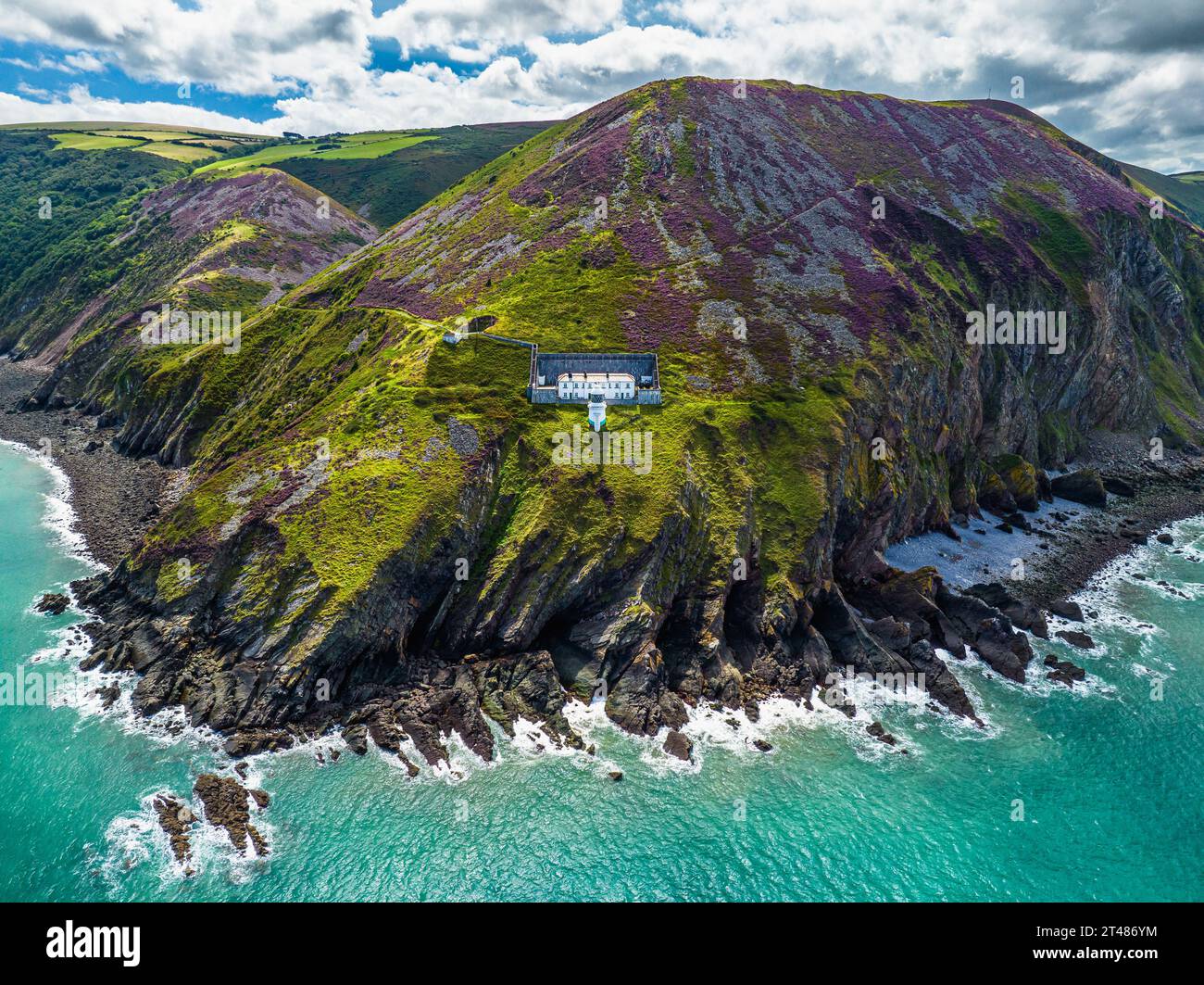 The Lighthouse Keepers Cottage from a drone, Foreland Point, Lynton ...