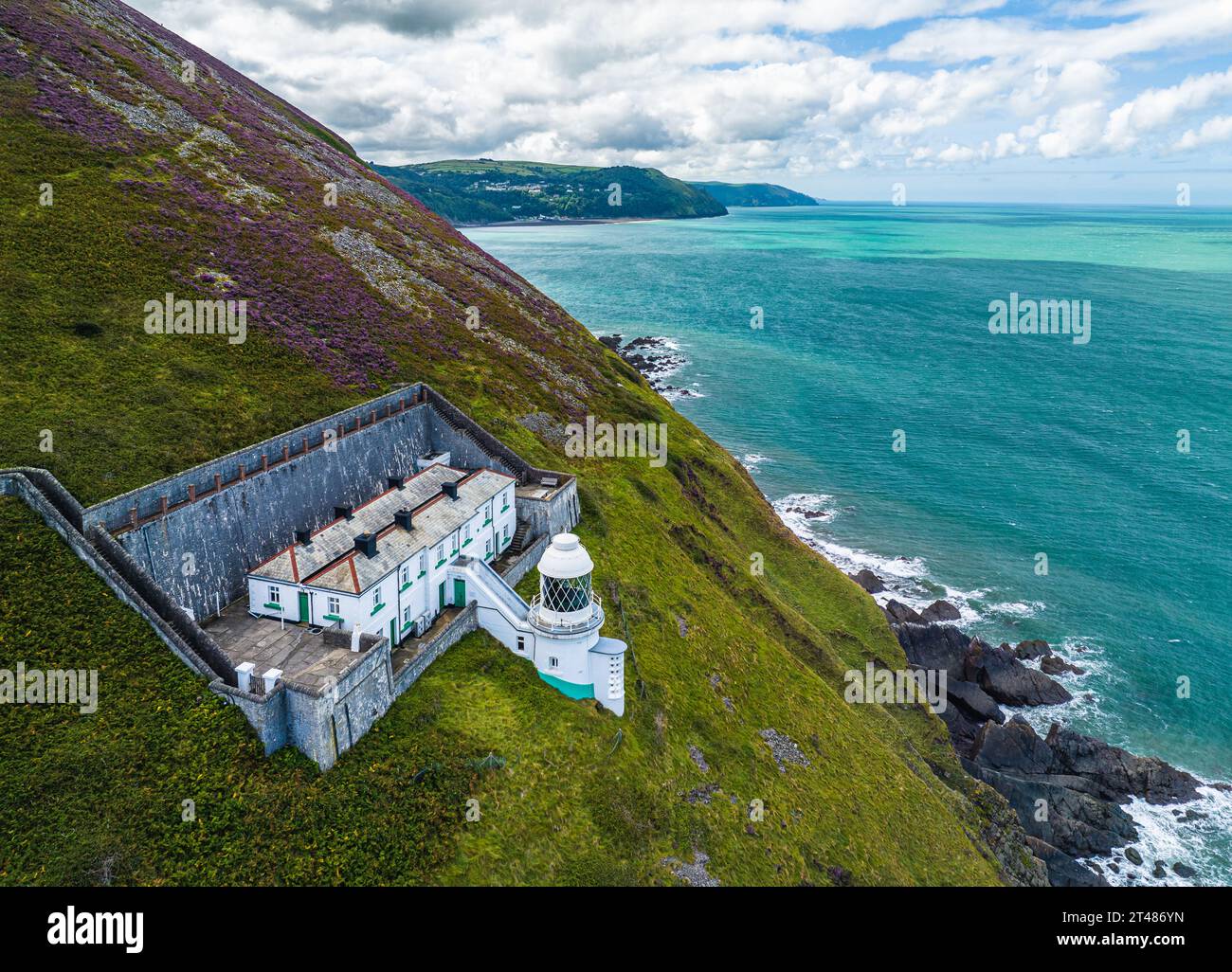 The Lighthouse Keepers Cottage from a drone, Foreland Point, Lynton ...