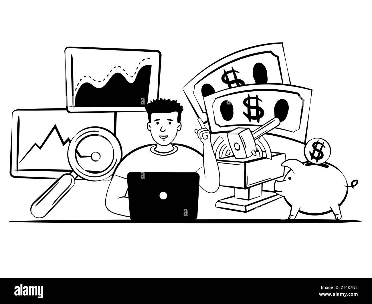 hand drawn vector image of business coach will teach a lesson on ...