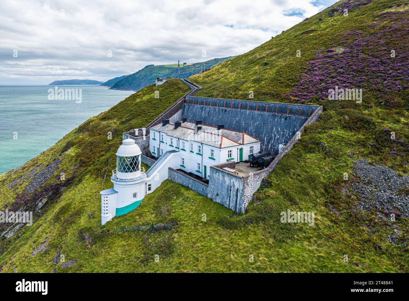 The Lighthouse Keepers Cottage from a drone, Foreland Point, Lynton ...