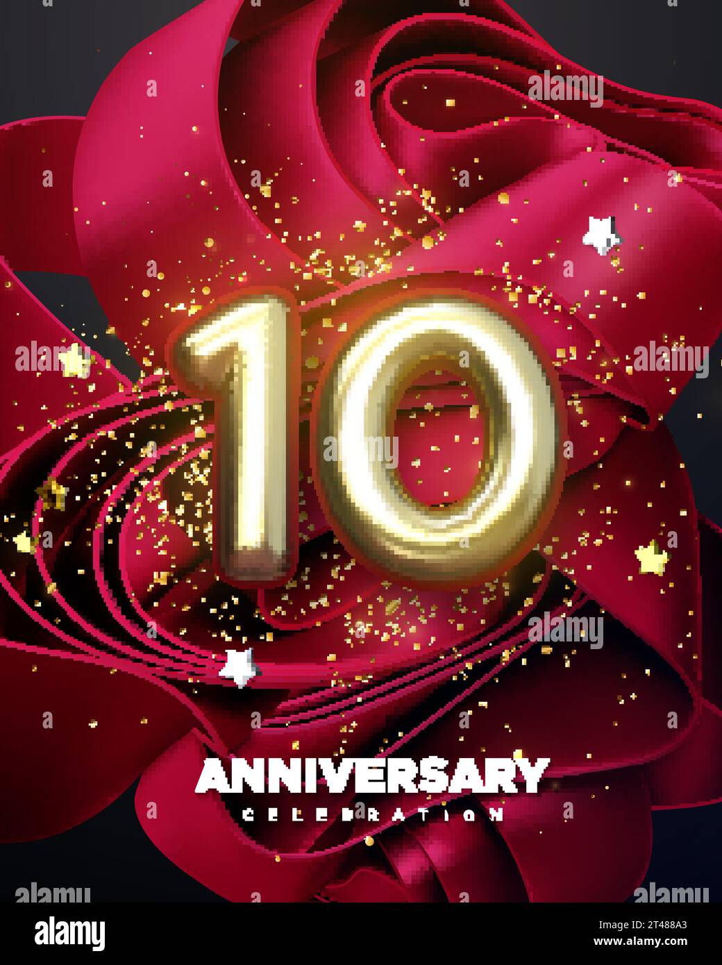 10th Anniversary celebration. Golden number 10 with sparkling confetti ...