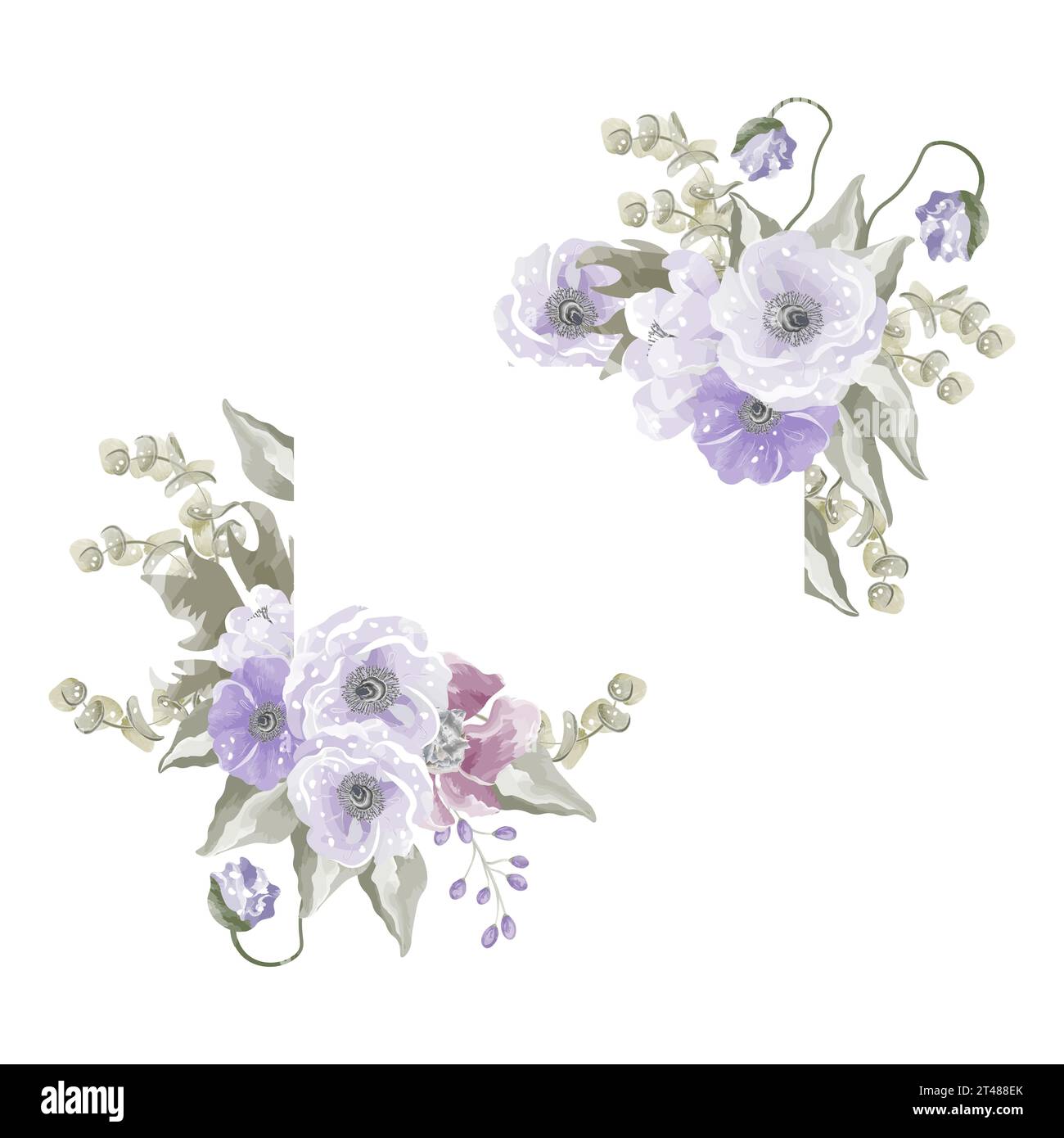 rectangular banner with a composition of watercolor purple flowers in ...