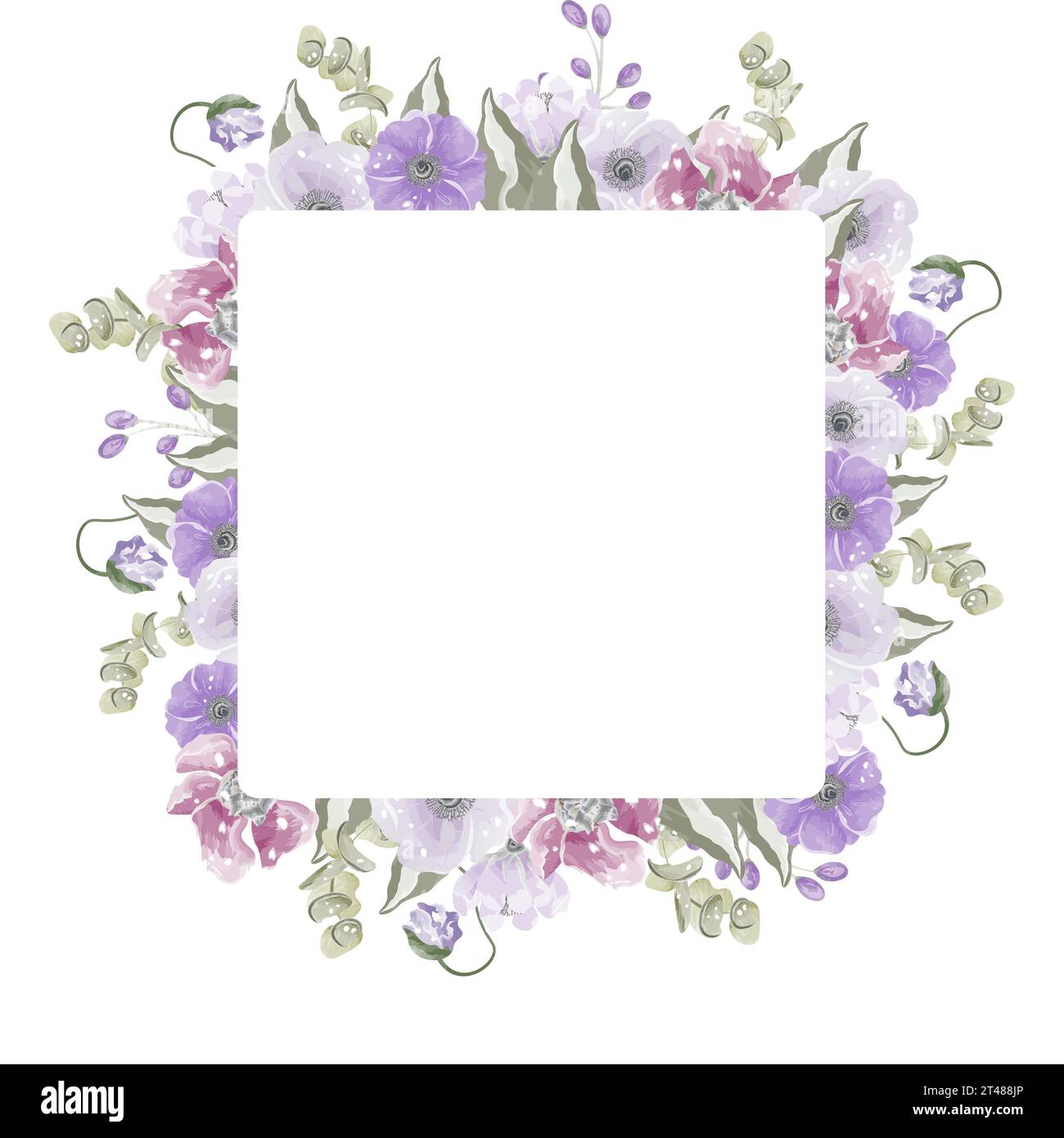 square banner background with purple watercolor flowers Stock Vector ...
