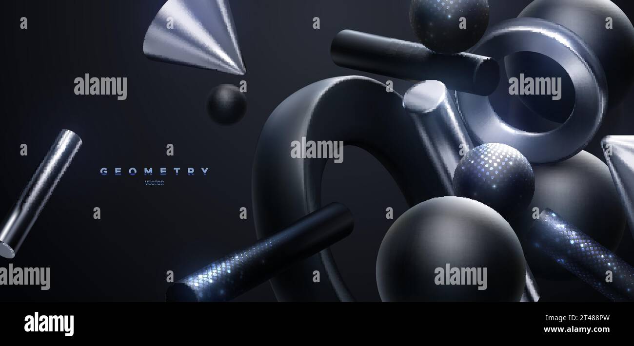 Black and silver geometric shapes backdrop. Abstract luxury background ...